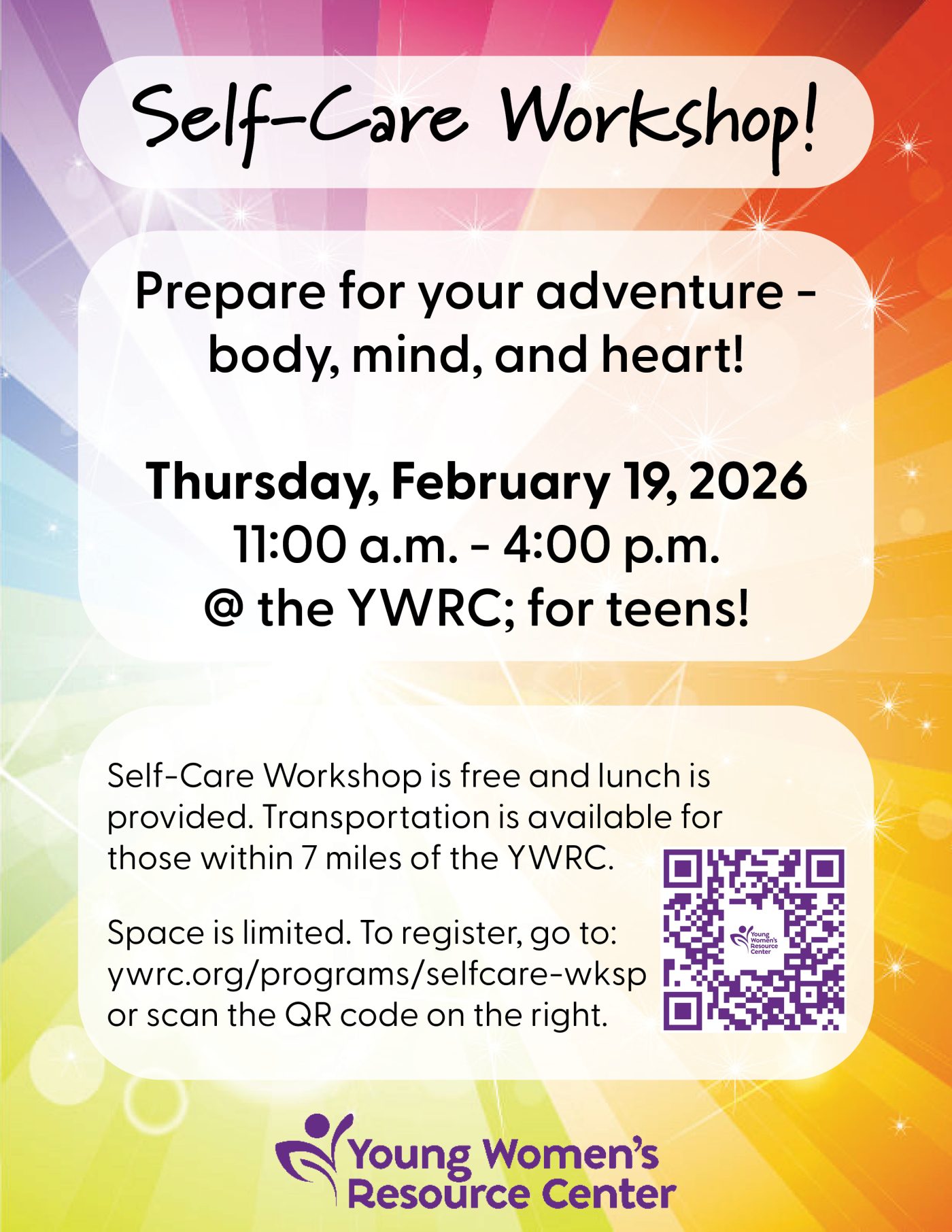 Self Care Workshop Flier 2026 - February - Young Women's Resource Center