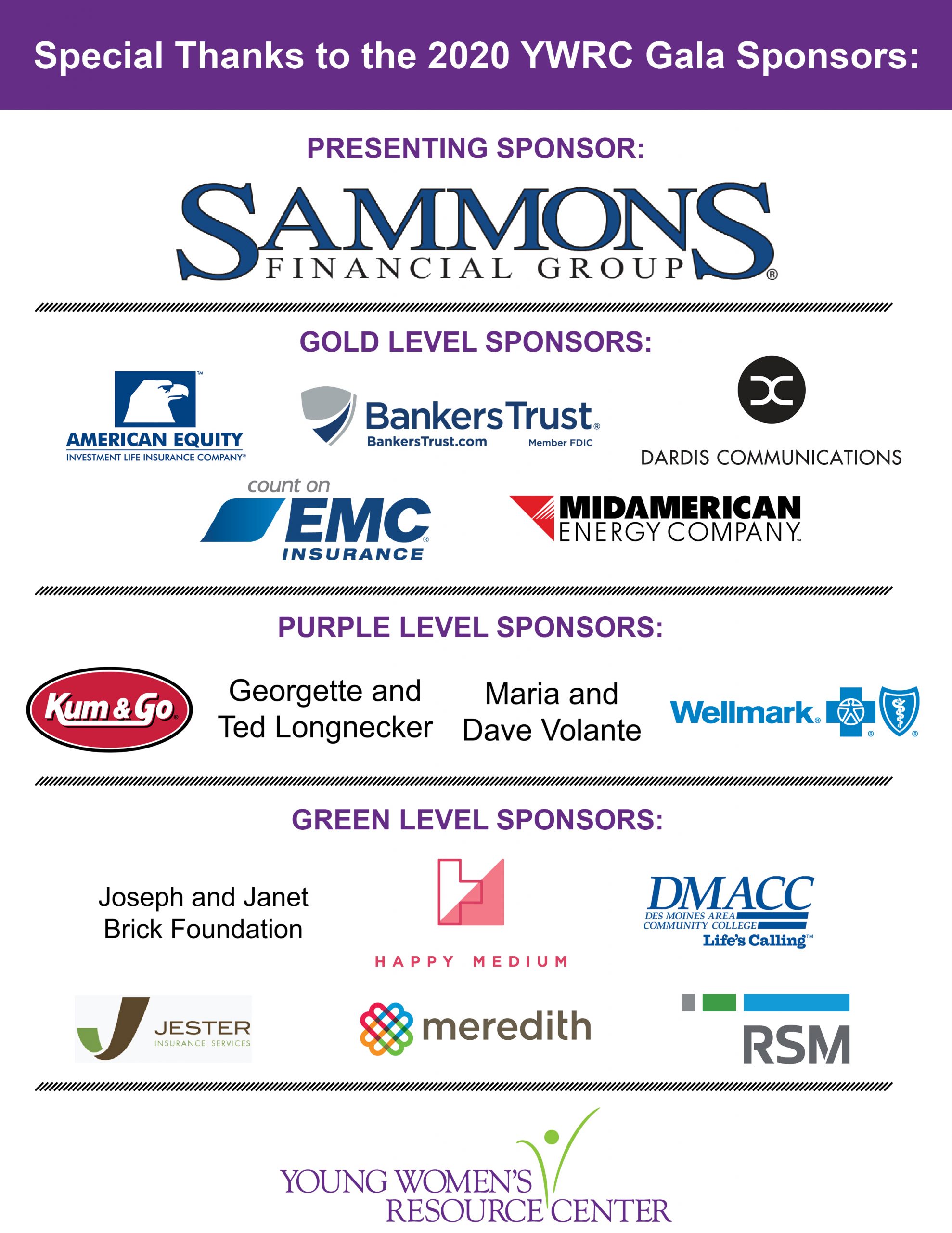 Sponsor Block - YWRC Gala 2020 - Young Women's Resource Center