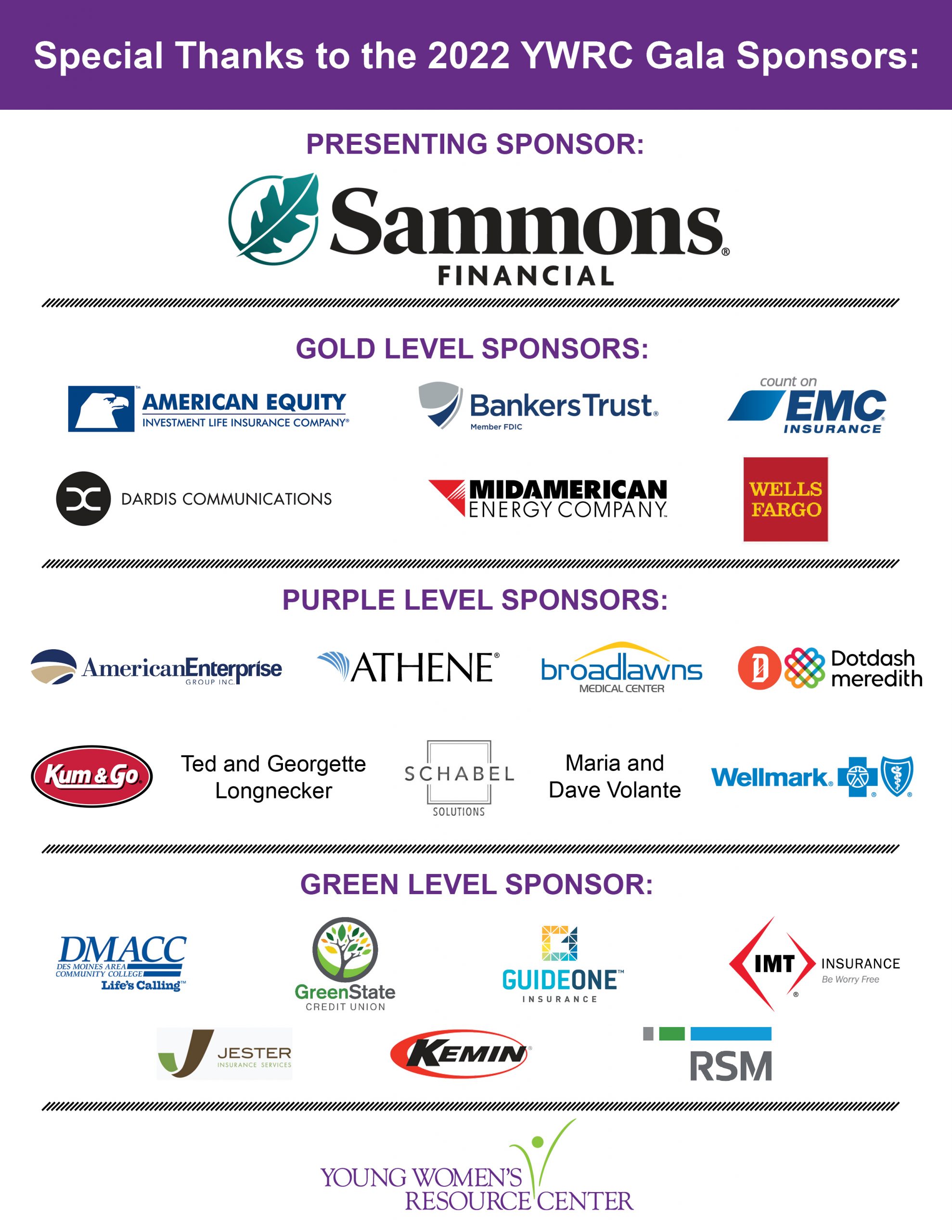 Sponsor Block - YWRC Gala 2022 - Young Women's Resource Center