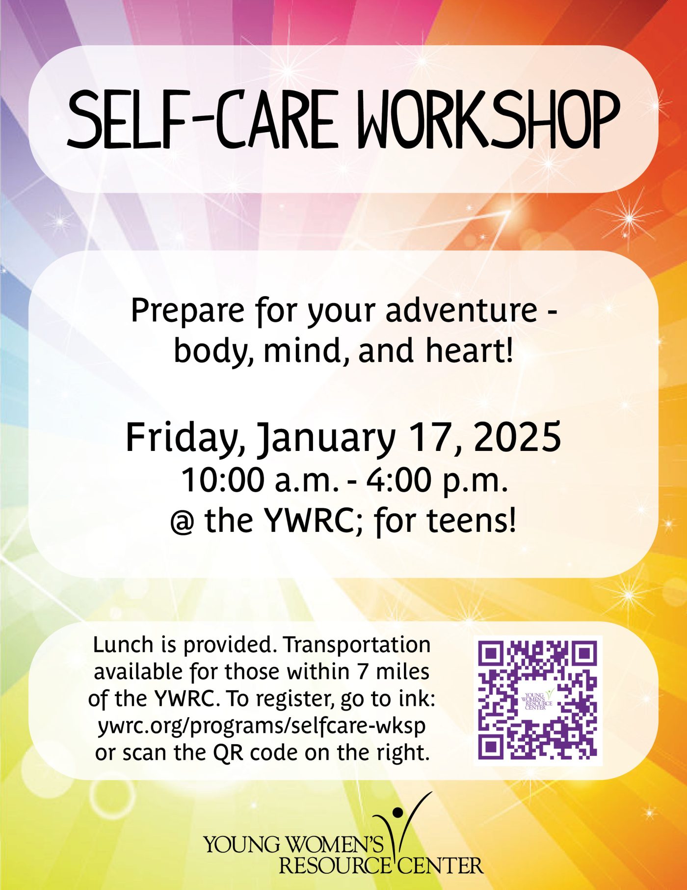 Self Care Workshop Flier 2025 - January 17 - Young Women's Resource Center